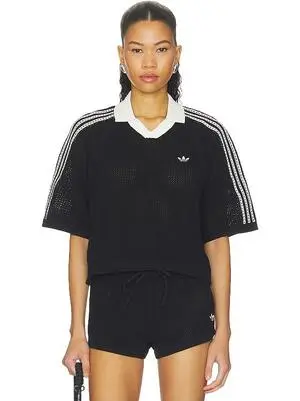 ADIDAS ORIGINALS Knitted Crochet Polo - Black