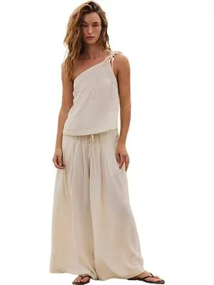 Free People One-shoulder Linen Top And Wide-leg Pant Set - Moonglow