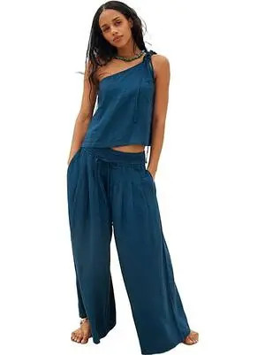Free People Sandshell Linen Sahara Pant Set - Poseidon