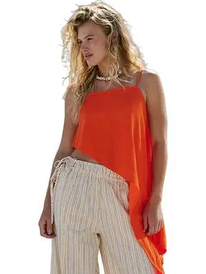 Free People Sandshell Linen Delia Top - Orange Trees