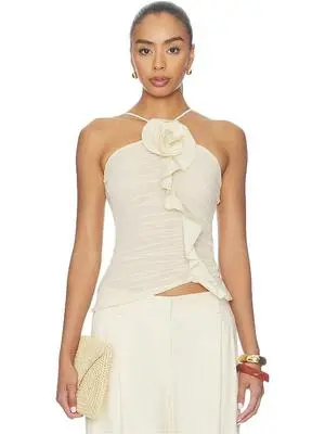 MAYGEL CORONEL Ruched Halter Top With Ruffle Detail - Tofu