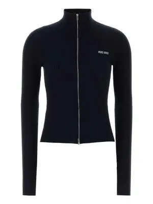 Miu Miu Embroidered Cashmere Blend Polo Shirt - Blue