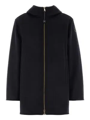 Moncler Wool Blend Zip-up Jacket With Hood - Blue