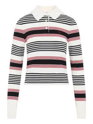 Celine CELINE Striped Cotton Polo Knit Sweater White