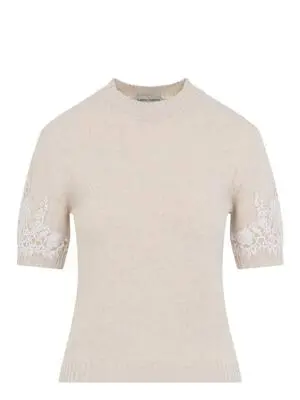 Alberta Ferretti Knit T-shirt With Lace Inserts - Multicolor