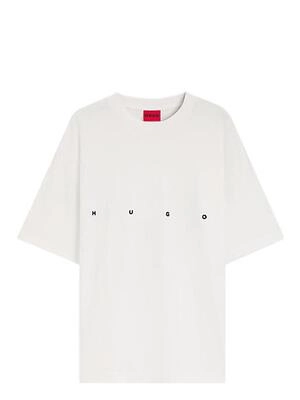Hugo Brand-print Oversized-fit Cotton-jersey T-shirt - Natural