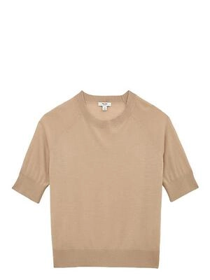 REISS Evelyn Funnel-neck Merino Wool T-shirt - Neutral