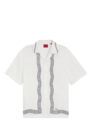 Hugo Oversized Wave-pattern Woven Shirt Xxl - Natural