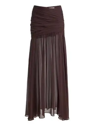 DE LA VALI Amaya Chiffon Maxi Skirt - Brown