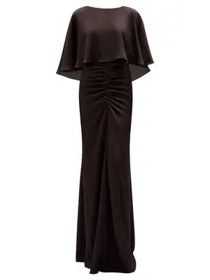 Amsale Hammered Satin Cape Gown - Brown