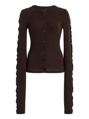 BIRROT Slim-fit Button-front Cardigan With Textured Sleeves - Brown