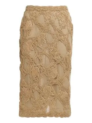 Elie Saab Raffia-embroidered Silk-blend Midi Pencil Skirt - Tan