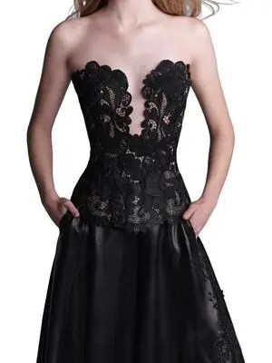 Elie Saab Macrame Lace Strapless Top - Black