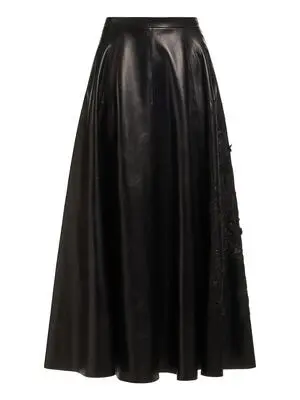Elie Saab Embroidered Leather Maxi Skirt - Black