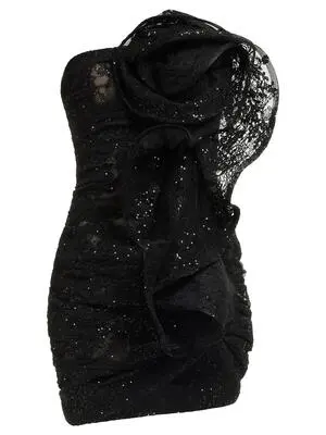 Elie Saab Strapless Ruffled Lace Mini Dress - Black