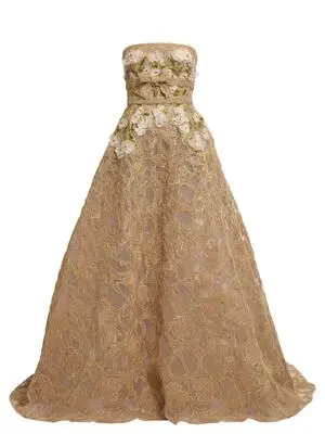Elie Saab Floral-embellished Raffia-embroidered Gown - Nude