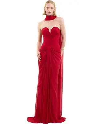 Elie Saab Drape-detailed Silk-blend Maxi Dress - Red