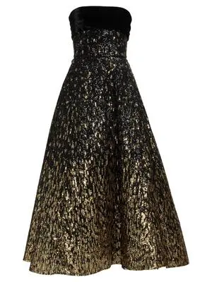 Elie Saab Sequined Strapless Velvet Maxi Dress - Black