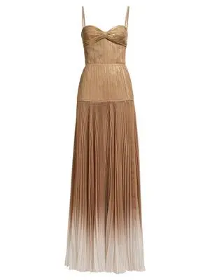 Elie Saab Pleated Ombre Maxi Dress - Tan