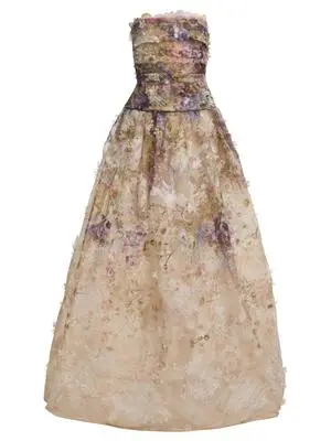 Elie Saab Floral-embellished Strapless Maxi Dress - Multi