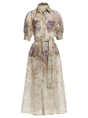 Elie Saab Floral-embellished Button-front Midi Dress - Multi