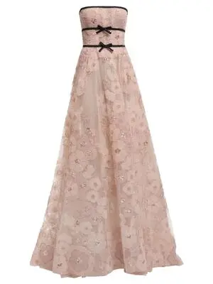 ELIE SAAB Elie Saab Strapless Floral Embellished Maxi Dress