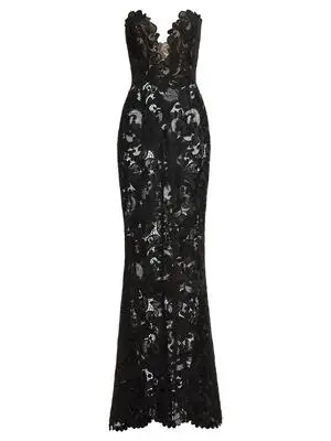 Elie Saab Strapless Lace Maxi Gown - Black