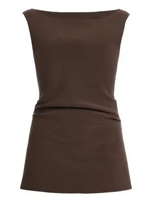 BIRROT Lay2 Draped Boatneck Top - Brown