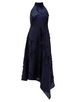 Amsale Eyelash Jacquard Halter Dress - Navy