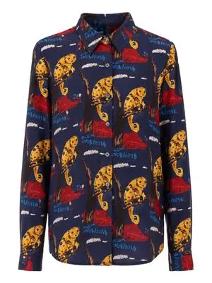 LAURA URBINATI Silk Lemuri Print Shirt - Blue