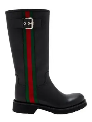 Gucci Biker Boots With Web Detailing - No
