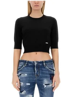Dsquared2 Logo-appliqué Crewneck Knitted Jumper - Black