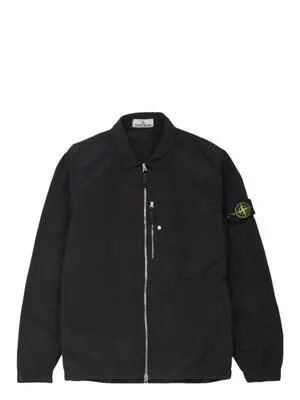 Stone Island Logo Patch Zip-up Overshirt - Black