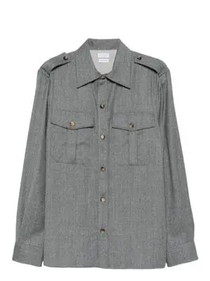 Brunello Cucinelli Epaulette-detail Chest-pocket Shirt - Gray