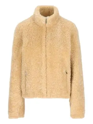 Miu Miu Shearling Zip-up Jacket - Beige