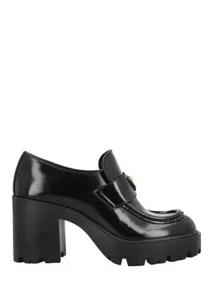 Prada Round-toe High-heeled Loafers - Black
