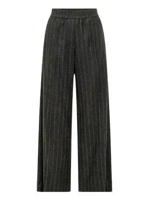 Brunello Cucinelli Striped Wide Leg Trousers - Black