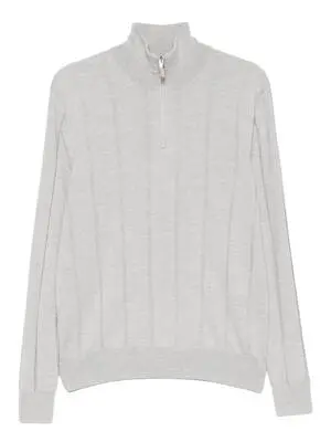 Canali Ribbed-knit Quarter-zip Sweater - White