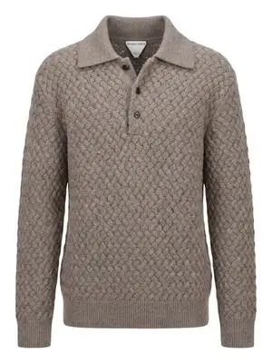 Bottega Veneta Bottega Veneta Intrecciato Knitted Polo Sweater Grey