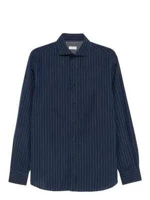 Brunello Cucinelli Pinstripe-print Long-sleeve Shirt - Black