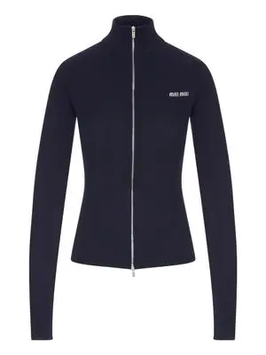 Miu Miu Miu Miu Logo-Embroidered Zip-Up Cardigan Navy Blue