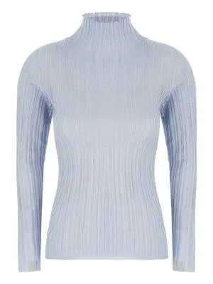 Fabiana Filippi Ribbed Lurex Turtleneck Knit Top - Blue