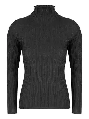 Fabiana Filippi Ribbed Lurex Turtleneck Top - Black