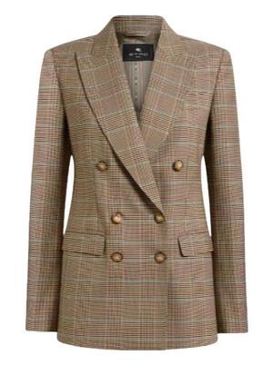 Etro Double-breasted Prince Of Wales Motif Stretch-wool Jacket - Light Brown