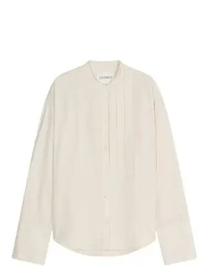 Closed Pleated Bib-front Shirt - Beige