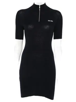 Miu Miu Ribbed-knit Logo-embroidered Mini Dress - Blue