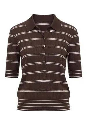 Closed Striped Wool Polo Shirt - Reddish-brown