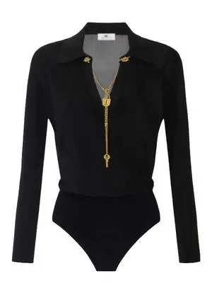 Elisabetta Franchi Long-sleeve Bodysuit With Chain Detail - Black
