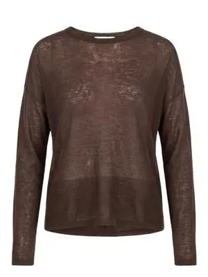 Closed Crew Neck Long Sleeve Wool Sweater - Reddish-brown