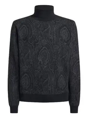 Etro Wool-blend Jacquard Turtleneck With Arnica-motif - Black